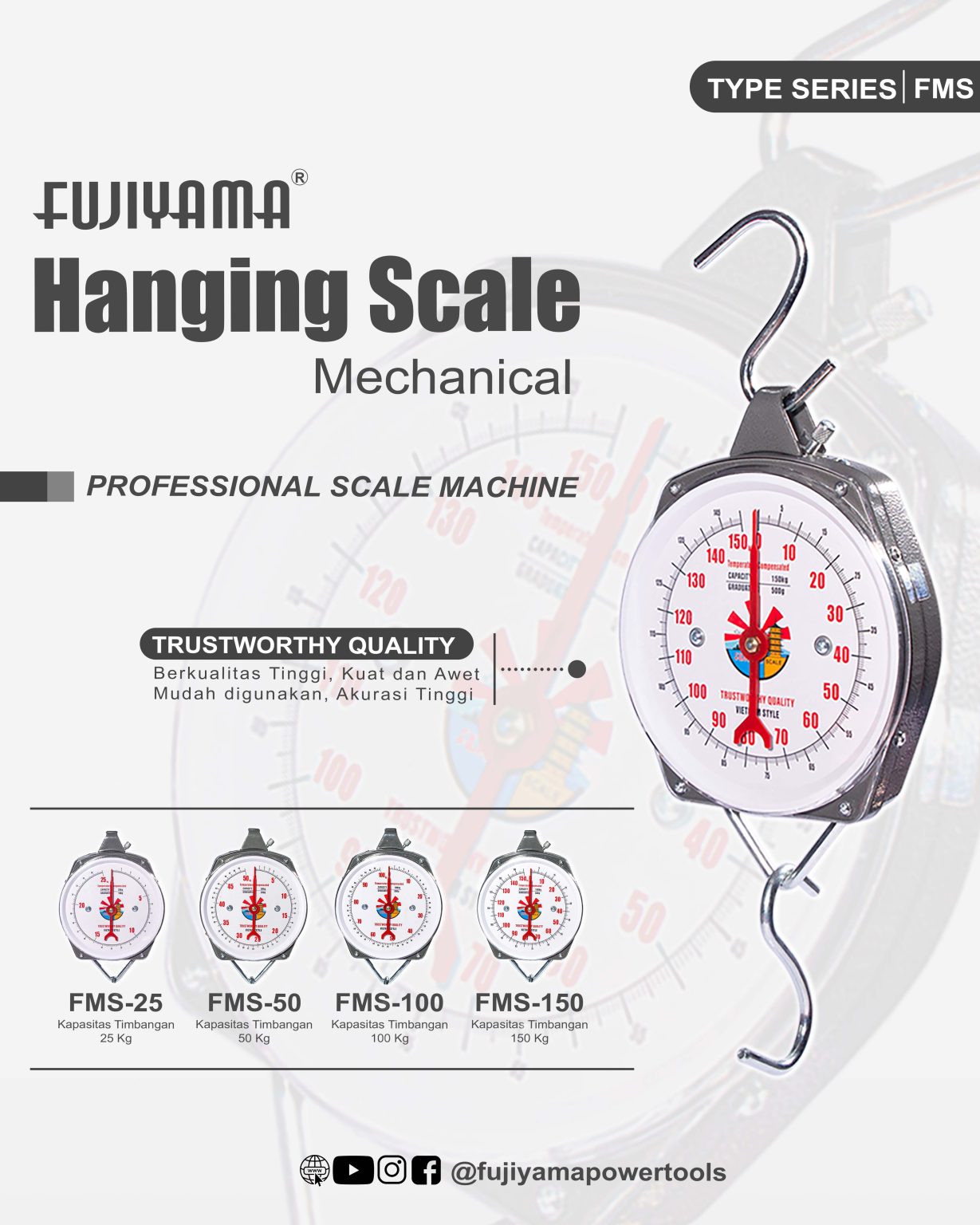 FMS-25 Mechanical Hanging Scale Max. 25 kg – Fujiyama Power Tools